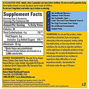 Nature Made Melatonin 10mg per serving, Maximum Strength 100% Drug Free Sleep Aid for Adults, 120 Gummies, 60 Day Supply