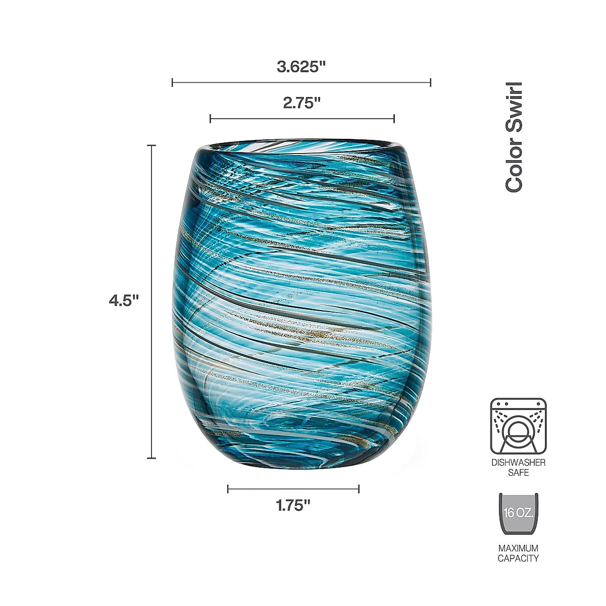 Mikasa Color Swirl Stemless Wine Glass, 4 Count (Pack of 1), Blue