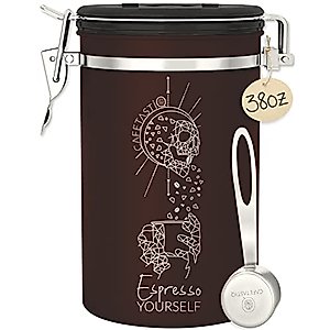 CafetastiQ Coffee Canister - Large 22oz Airtight Coffee Container for Storage with Date Dial and Release Valve - Accessories Scoop (Gray Morning)