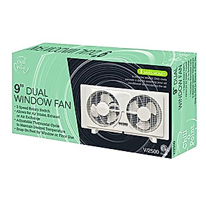 JOEY'Z 9-inch Twin Window Fan with Manual Reversible Airflow Control, Auto-Locking Expanders, and 2-Speed Fan Switch (Min. 22.4" Max. 34.3") Expanders and Leg Stands Included