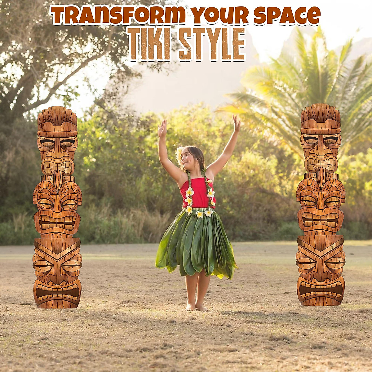 Fun Express Jumbo Tiki Cardboard Cutout - Transform Any Space with Set of 3 Pieces Jumbo Tiki Cutouts - Create Unforgettable Memories and Enjoy Long-Lasting Tropical Fun - Effortless Luau Decor