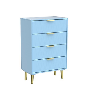 NOVALLA 4 Drawer Dresser, Chest of Drawers, Modern Dresser with Storage, Organizer Unit for Bedroom, Living Room, Hallway, Entryway, Closet(Blue)