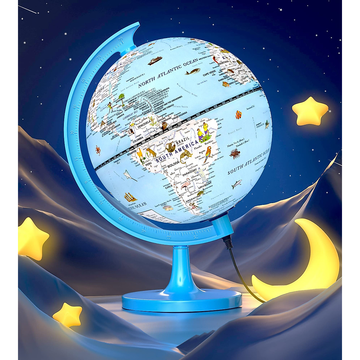 JOWHOL 8'' Illuminated Globe for Children with 100s Interesting Animal Illustrations - Built-in LED Night Light, World Globe for Kids Learning and Educational Toys Gifts for Boys & Girls, Ages 4+