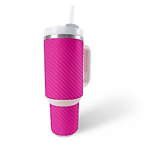 MightySkins Carbon Fiber Skin Compatible with Stanley The Quencher H2.0 FlowState 40 Oz Tumbler - Solid Hot Pink | Protective, Durable Textured Carbon Fiber Finish | Easy to Apply