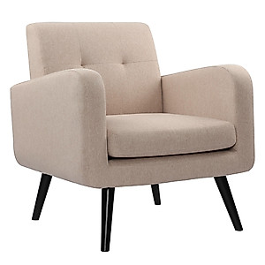 LSSPAID Modern Accent Chairs, Upholstered Fabric Cozy Armchairs, Living Room Side Chair with Solid Wood Legs, Beige