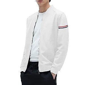 TUVEKE Men's Lightweight Jackets White Mens Bomber Jackets Spring Fall Full-Zip Polar Fleece Jacket Casual Outwear Coat XL