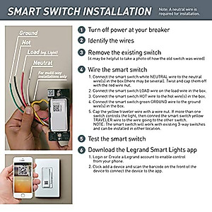 Legrand - Pass & Seymour Radiant WWRL10WHCCV2 Enabled, White Smart Wi-Fi Switch