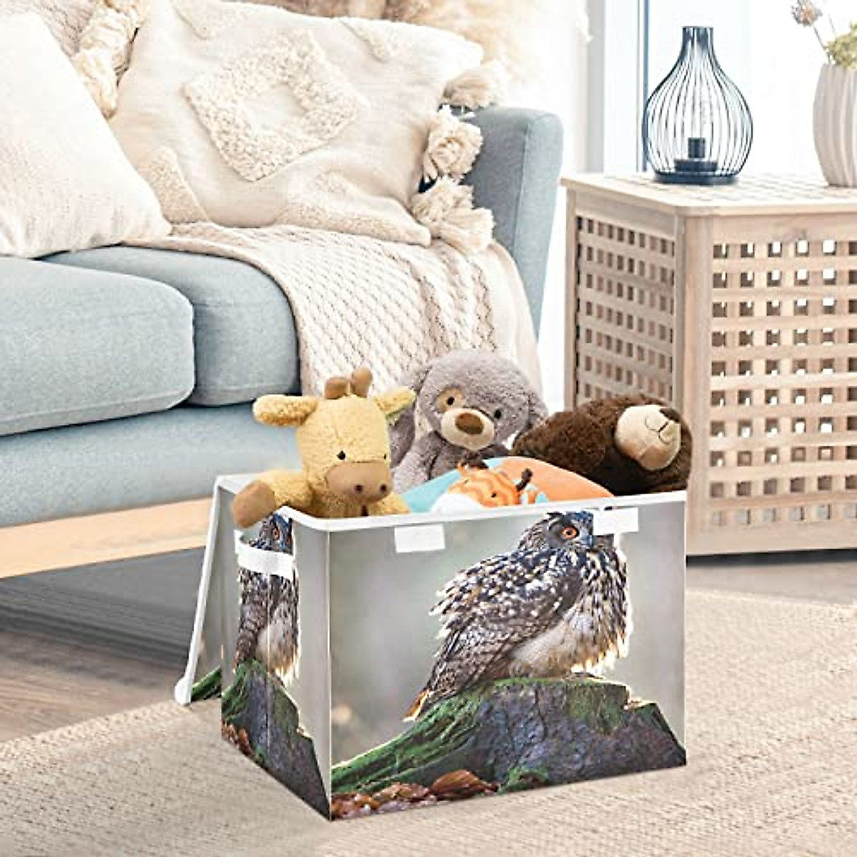 Kigai Storage Basket Cute Owl Storage Boxes with Lids and Handle, Large Storage Cube Bin Collapsible for Shelves Closet Bedroom Living Room, 16.5x12.6x11.8 In