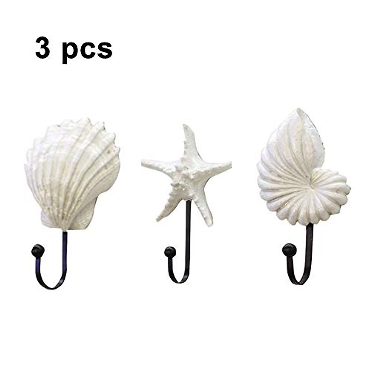 UXELY Wall Hooks Coat Hooks, 3pcs/Set Resin Hanger Decorative Hooks, Sea Shell Wall Hooks, Coastal Theme Beach House Decor for Bathroom Doors, Bedrooms, Wardrobes(White)
