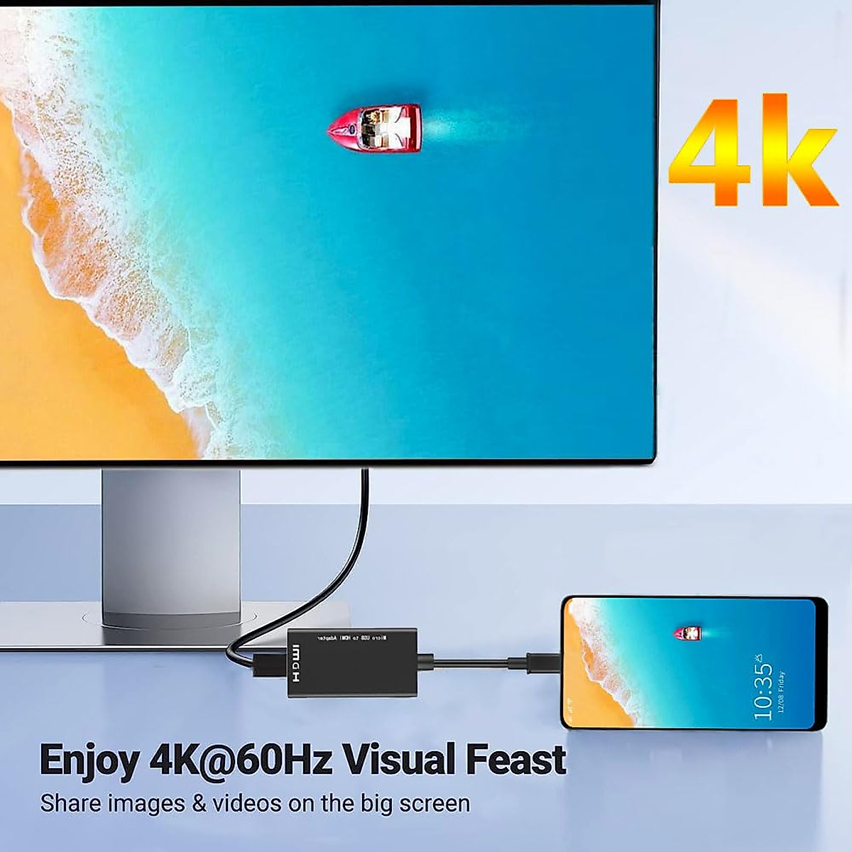 Micro USB to HDMI Cable Adapter, MHL 5pin Phone to HDMI 1080P 4K Video Graphic for Samsung Galaxy/LG/Huawei/Android Smart Phones That with MHL Function