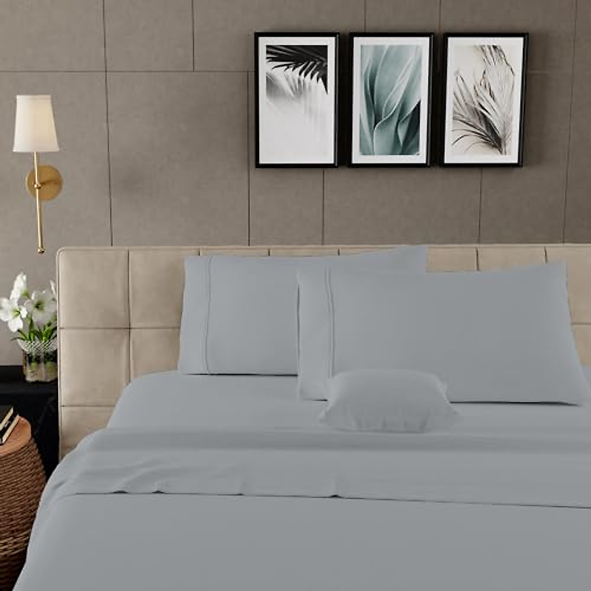 100% Egyptian Cotton Queen Sheet Set - 1000 Thread Count Soft Silver Queen Size Bed - Luxury Sateen Weave Deep Pocket Sheets - Breathable - Soft & Silky - Egyptian Cotton Sheets (Queen, Soft Silver)