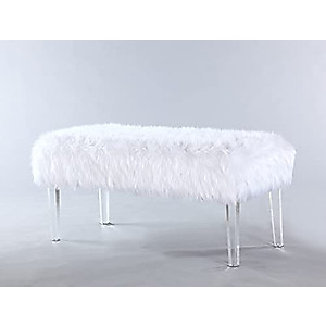 Iconic Home Trento Modern Contemporary Faux Fur Acrylic Leg Bench, White