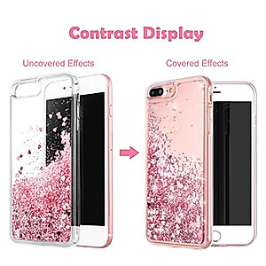 iPhone 7 Plus Case, iPhone 8 Plus Case, WORLDMOM Double Layer Design Bling Flowing Liquid Floating Sparkle Colorful Glitter Waterfall TPU Protective Phone Case for Apple iPhone 7 Plus,Rose Gold