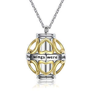 Bolelis 925-Sterling-Silver Cremation Urn Necklace for Ashes - Memorial Keepsake Pendant Jewelry for Human Ashes Women Men (Your wings were ready But my heart was not)