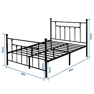 VECELO Queen Size Metal Platform Bed Frame with Headboard and Footboard, Sturdy Steel Slat Support/No Box Spring Needed Mattress Foundation/Easy Assemble，Victorian Style,Matte Black