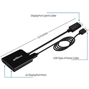 gofanco 1x2 DisplayPort 1.2 Display Splitter Adapter – DP to Dual DisplayPort MST Hub Converter, 4K @30Hz, for Windows PCs, Not Mac OS Compatible, Eyefinity Support (DPMST2DP)