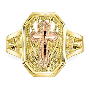 Sonia Jewels Size - 9-10k Two Tone Filigree Cross Crucifix Ring (3 to 15 mm)