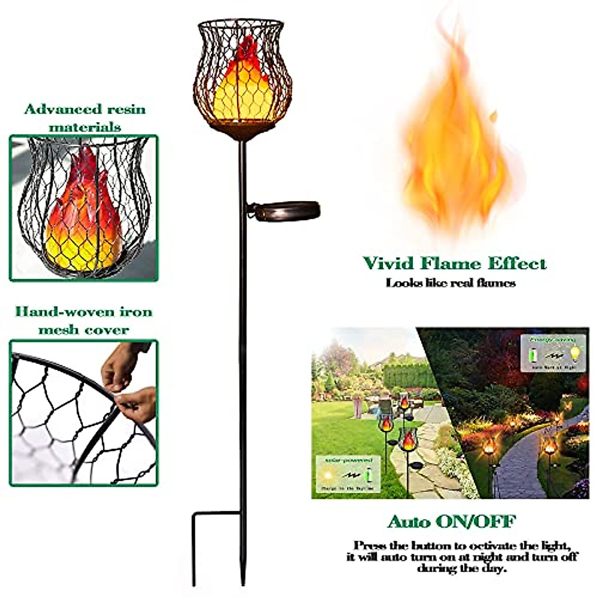 Hapjoy Torch Solar Garden Lights Outsides 2 Pack Pathyway Solar Stakes Flame Lanterns Outdoor Waterproof Garden Decor LED Flickering Light Decorations for Yard, Patio or Lawn