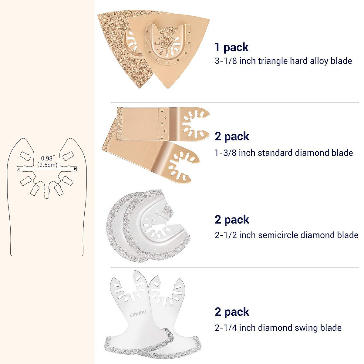 Diamond Oscillating Tool Blades, Ohuhu 7PCS Universal Grit Multitool Saw Blades Set for Tile Grout Mortar Concrete Masonry Removal