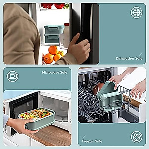 Jelife Bento Box Adult Lunch Box - 72oz Stackable Bento Lunch Box for Adults, 3 Layers Leak-Proof All-in-One Large Bento Box Lunchbox with Utensil Sauce Dressing Containers for Dining Out,Work, Green