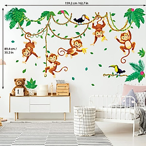 DECOWALL DWL-2013 Monkeys in Jungle Wall Stickers Wall Decals Peel and Stick Removable Wall Stickers for Kids Nursery Bedroom Living Room d?cor