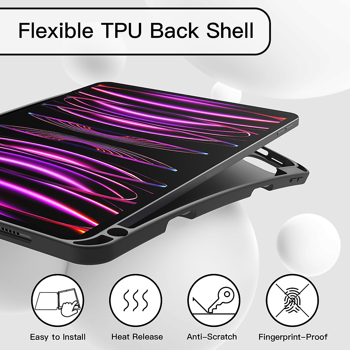 JETech Case for iPad Pro 11 Inch 2022/2021/2020 Model (4th/3rd/2nd Generation), with Pencil Holder, Support 2nd Pencil Charging, Slim Tablet Cover with Soft TPU Back, Auto Wake/Sleep (Black)