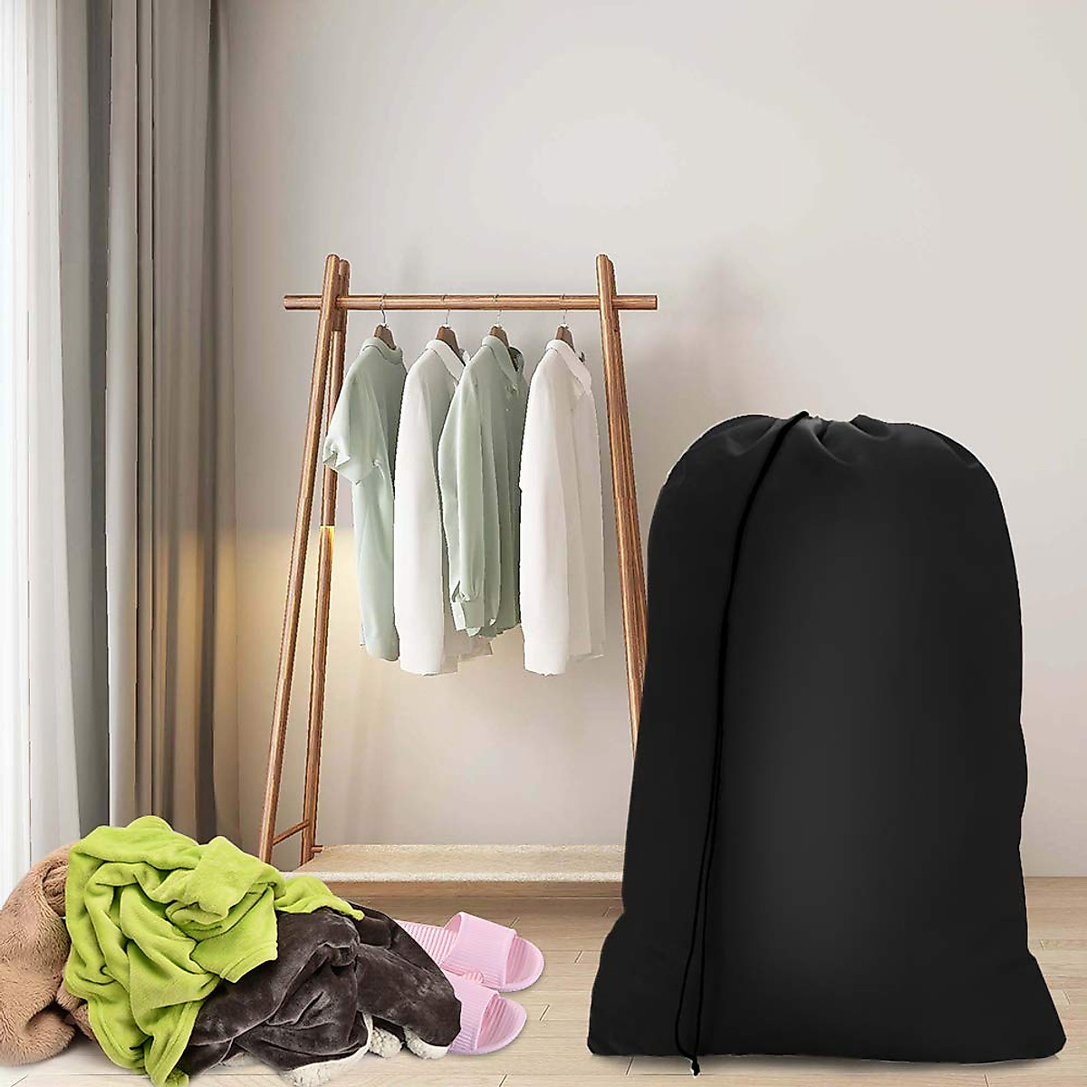 2 Pack Heavy Duty Large Laundry Bag 28 x 45 inch Extra Hamper Bag Dirty Laundry Bags Clothes Organizer Drawstring Cloth Laundry Bag Travel Laundry Bag for Camp Home College Dorm Black