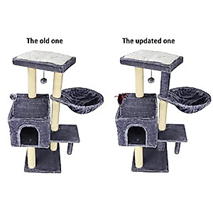 AIWIKIDE 002G Cat Tree has Scratching Toy with a Ball Activity Centre Cat Tower Furniture Jute-Covered Scratching Posts Grey …