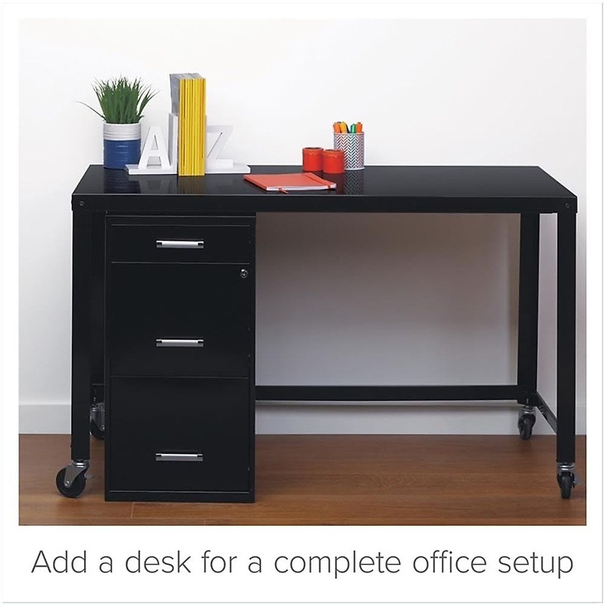 Scranton & Co 18" 3 Drawer Metal File Organizer Cabinet in Black