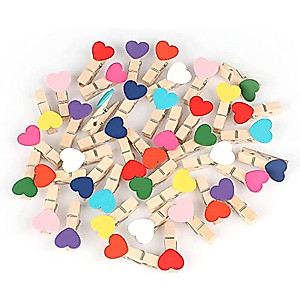 AKOAK 50 Pcs Color Wood Clothespin, Mini Natural Heart-Shaped Wood Craft Clip, Photo DIY, Christmas/Wedding/School Arts and Crafts/Home Decor Photo Clip
