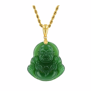 Smiling Laughing Buddha Green Jade Pendant Necklace Rope Chain Genuine Certified Grade A Jadeite Jade Hand Crafted, Jade Necklace, Gold Buddha necklace, Buddha chain, Jade Medallion 24" Rope Necklace