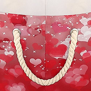 Red Valentines Day Love Heart (7) Large Round Baskets for Storage Laundry Baskets with Handles Blanket Storage Basket for Bathroom Shelves Bins for Organizing Nursery Hamper Girl Boy