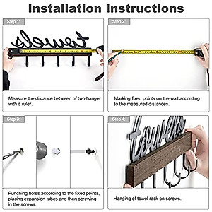 Dahey Towel Rack with 6 Hooks, Towel Holder Wall Mount Bathroom Organizer Rustic Farmhouse Home Decor Towel Hanger Storage Hooks for Towel, Robe, Bag, Black