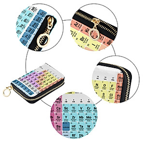 Colorful Periodic Table of the Elements with Elements on White Grey Credit Card Coin wallet, RFID Blocking Compact Women Leather Card Holder, Key Change Organizer, Zipper Purse Clutch Pouch