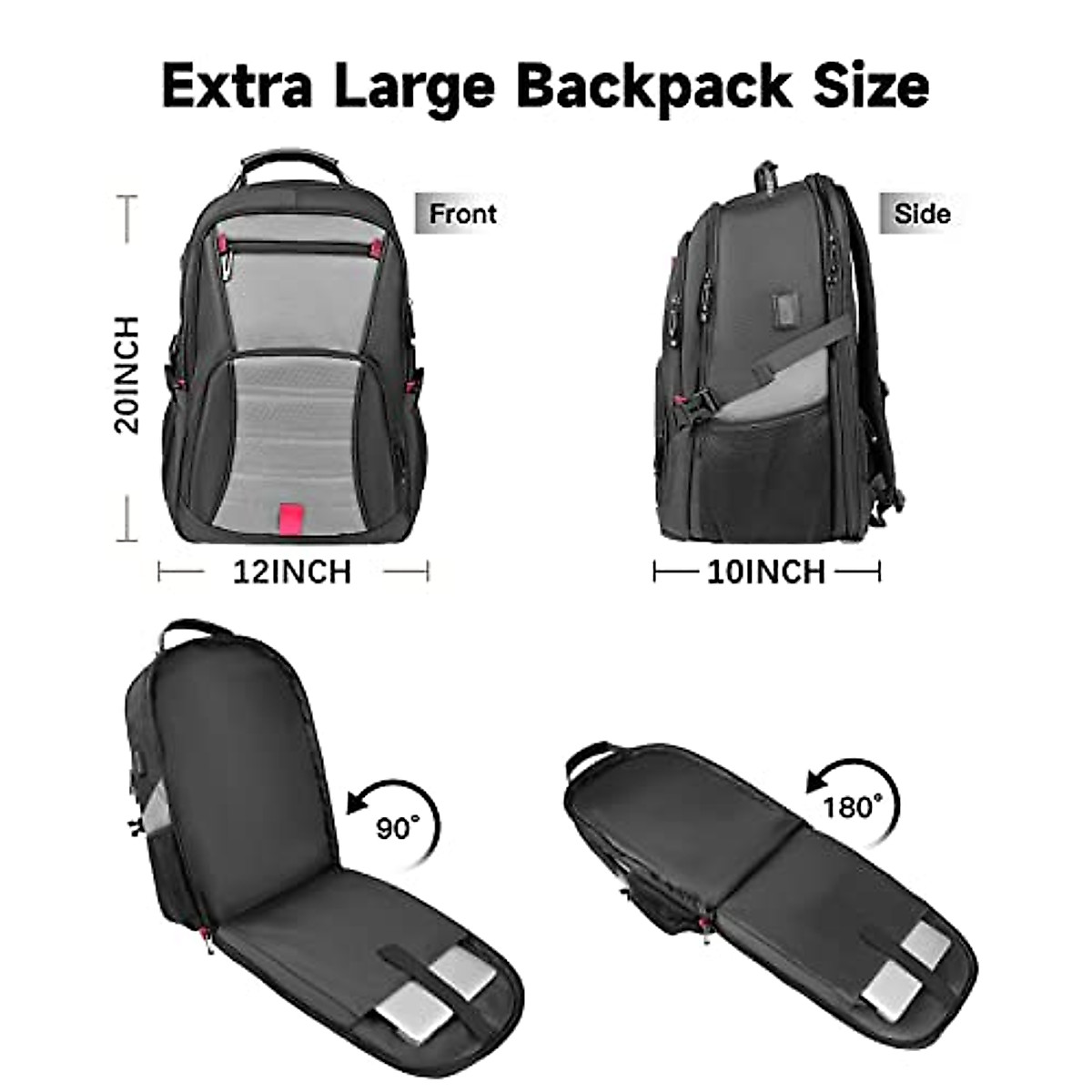 Extra Large Backpack, Travel Backpack, Laptop Backpack for Men Women, Big Backpack, 50L Water Resistant Flight Approved Business Work Computer Heavy Duty Bag with USB Port, Fits 17 Inch Laptops, Grey