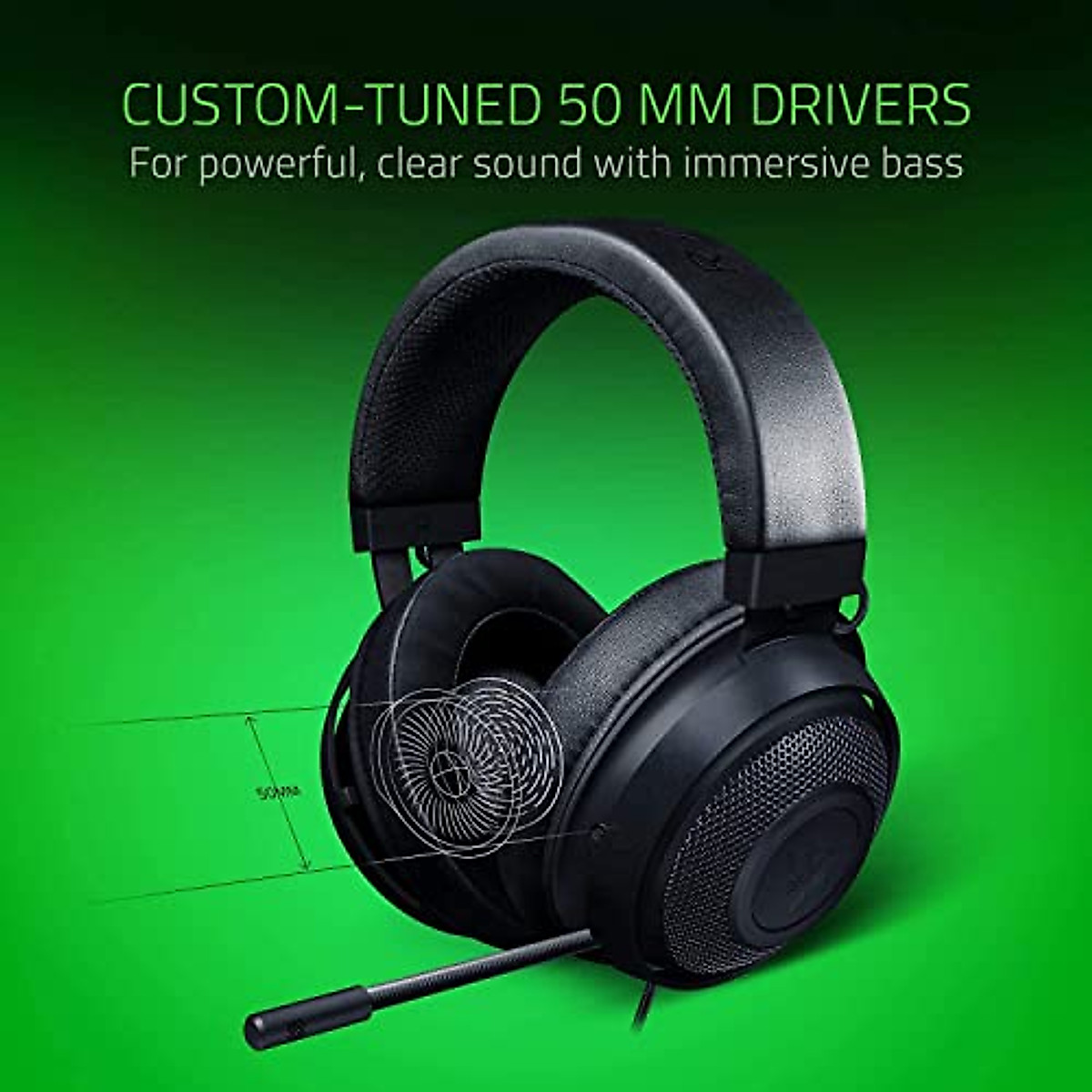 Razer Kraken - Cross-Platform Wired Gaming Headset (Custom Tuned 50mm Drivers, Unidirectional Microphone, 3.5mm Cable with in-line Controls, Cross Platform Compatible) Black
