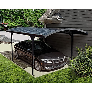 Palram - Canopia Atlas 10 x 16 Metal Carport, Heavy Duty Car Port, Weather-Protected Gray Aluminum Frame, Bronze Polycarbonate RV & Car Storage, UV Protected, DIY Truck Garage Kit, 10-Year Warranty
