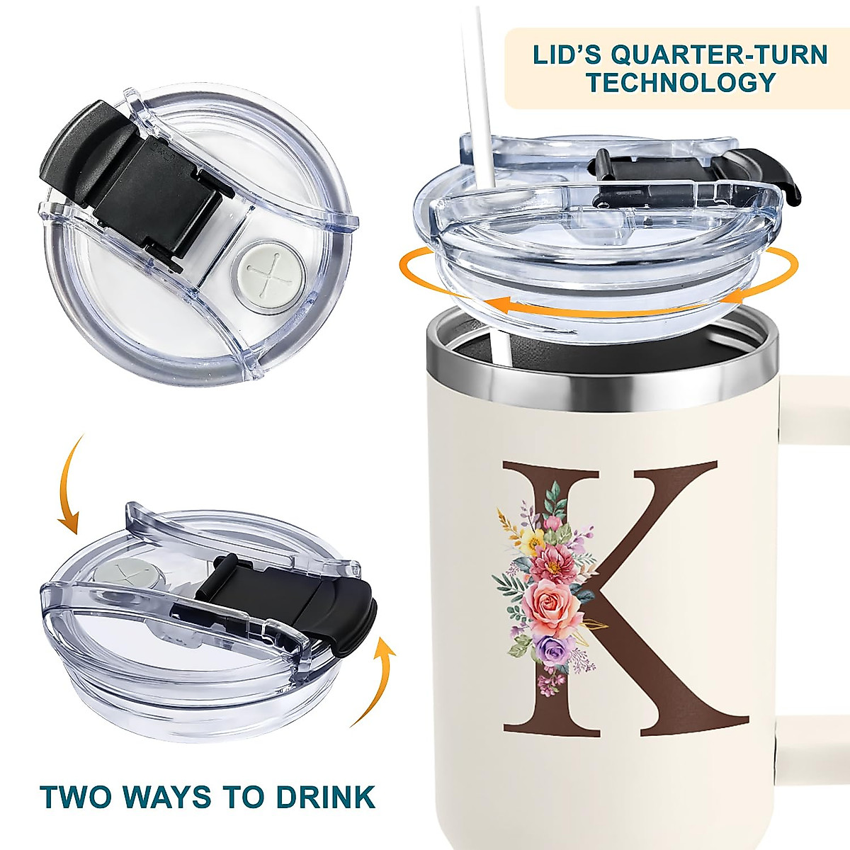 Personalized Gifts For Women - Personalized Gifts For Birthday, Christmas - Monogrammed, Customized For Woman, Mom, Wife, Best Friend, Sister, Coworkers - Custom Tumbler With Handle 40oz