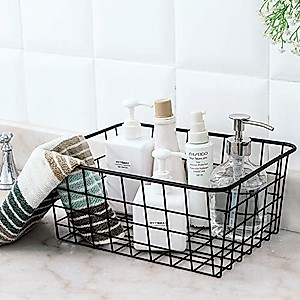 Aeggplant Kitchen Wire Baskets Farmhouse Decor Metal Food Storage Organizer, Household Refrigerator Bin with Built-in Handles for Cabinets,Pantry Set of 2 Black
