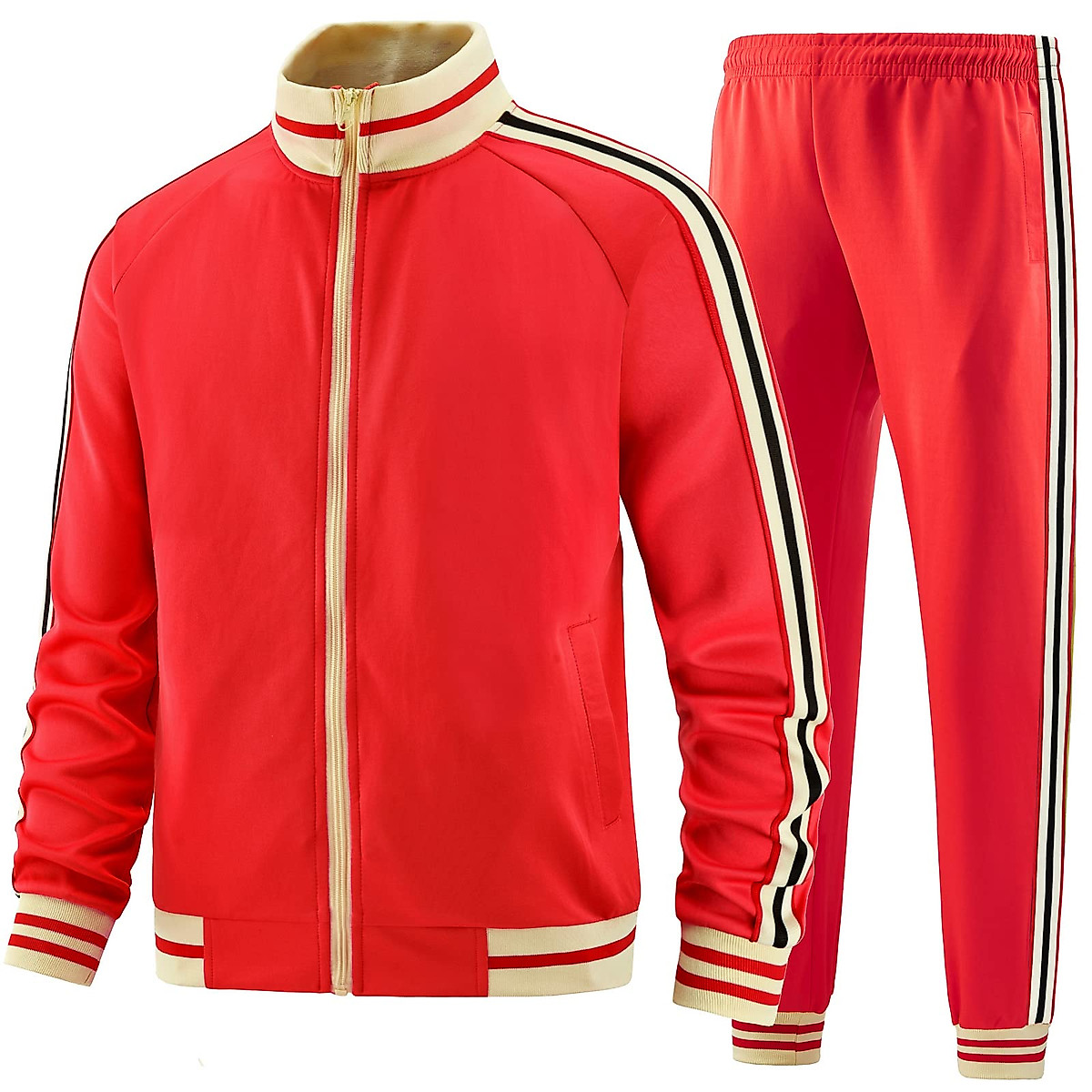 dioxoib Track Suits for Men Set 2 Piece Tracksuits Mens Sweatsuits Sets Jogging Two Piece Outfits Athletic Clothes Jogger Sweat Suits Running Sport leisure Clothing Red Ai-TZ003-S