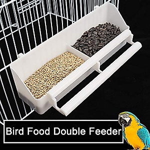 Lucky Interests 4pcs Bird Feeder, Pet Bird Food Double Plastic Seed Water Feeder Dispenser Standing Frame Plastic Food Feeder Cup for Parrots Cockatiel Pigeon Sparrow Bird Cage Bowl with 4 Bird Spoons
