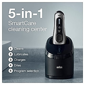 Braun Electric Razor for Men, Series 8 8467cc Electric Foil Shaver with Precision Beard Trimmer, Cleaning & Charging SmartCare Center, Galvano Silver