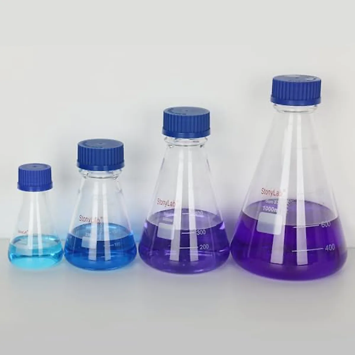 stonylab Erlenmeyer Flask with Blue Screw Cap Graduated Lab Borosilicate Glass Conical Flask, 100 ml