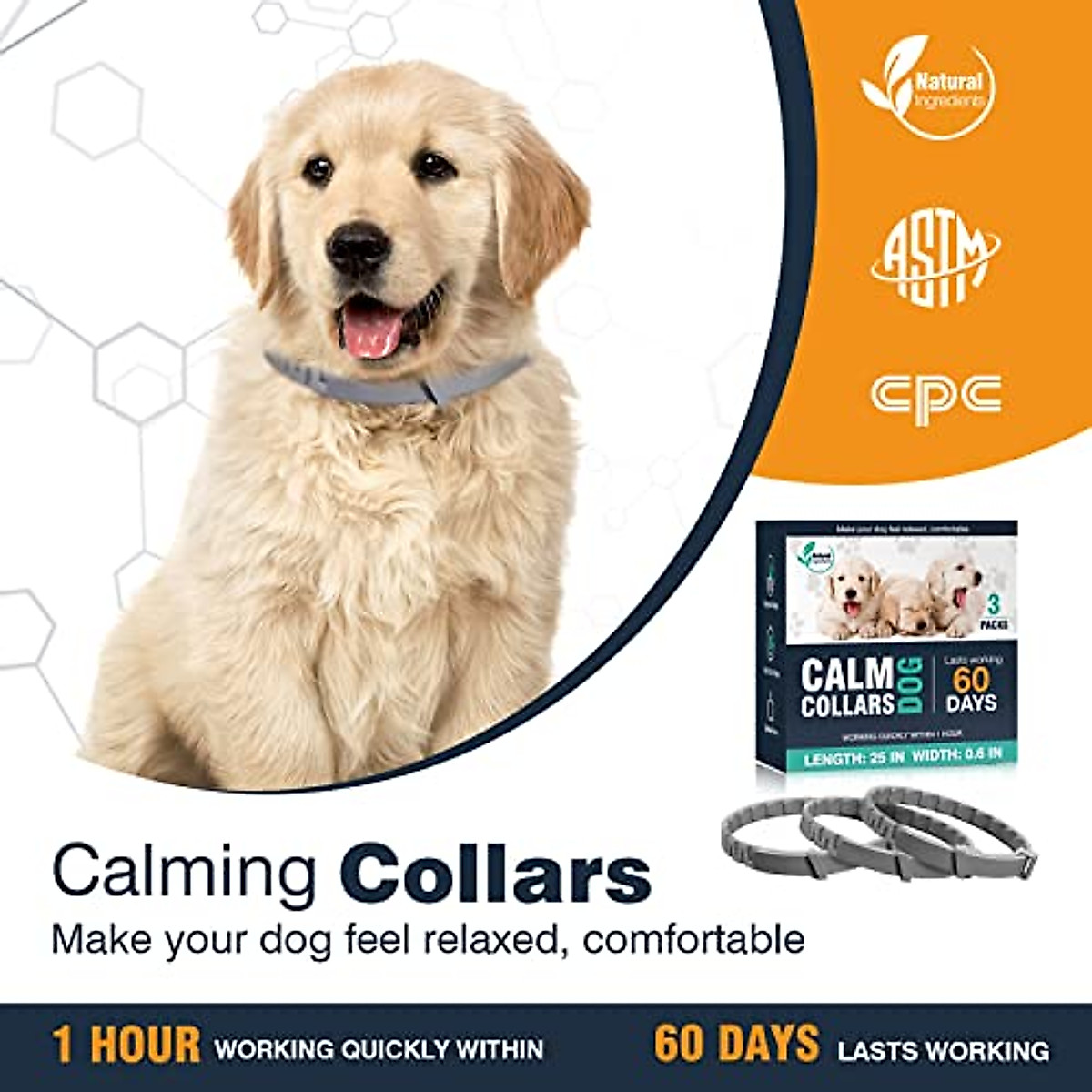 3 Packs Calming Collar for Dogs, Anxiety Relief Pheromone Calming Collars Up to 60 Days Efficient Relieve Stress&Relax for Small Medium Large Dog Comfortable Collar Breakaway Design Gray 25 Inches