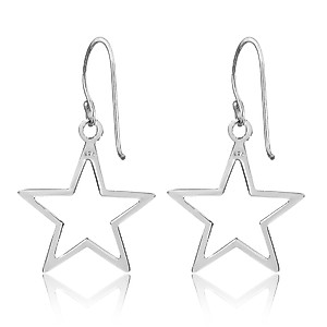 AeraVida Symmetric Everyday Shining Star Minimalist Sterling Silver Dangle Celestial Earrings, 0.87x1.38 inch