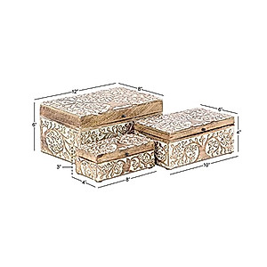 Deco 79 Mango Wood Floral Box with Hinged Lid, Set of 3 8", 10", 12"W, Brown