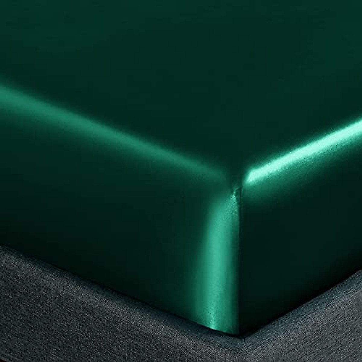 Homiest 4pcs Satin Sheets Set Luxury Silky Satin Bedding Set with Deep Pocket, 1 Fitted Sheet + 1 Flat Sheet + 2 Pillowcases (Queen Size, Blackish Green)