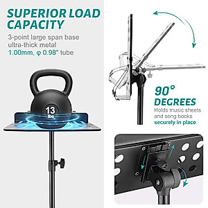 Vekkia Sheet Music Stand-Metal Professional Portable Perforated Music Stand with Carrying Bag,Folding Adjustable Music Holder,Super Sturdy suitable for Instrumental Performance & Band & Travel
