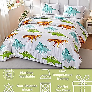 RYNGHIPY Dinosaur Comforter Set for Kids Boys Girls Dinosaur Bedding Set with 2 Pillowcases Soft Breathable Microfiber Comforter Sets for All Season (White,Twin)