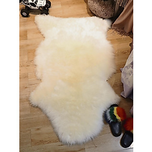 Woolous Genuine Sheepskin Rug, Large New Zealand Sheep Skin Rug Extra Thick Fluffy Ivory Rug for Living Room, Bedroom, Sofa or Chair (3.5x2.3 ft)
